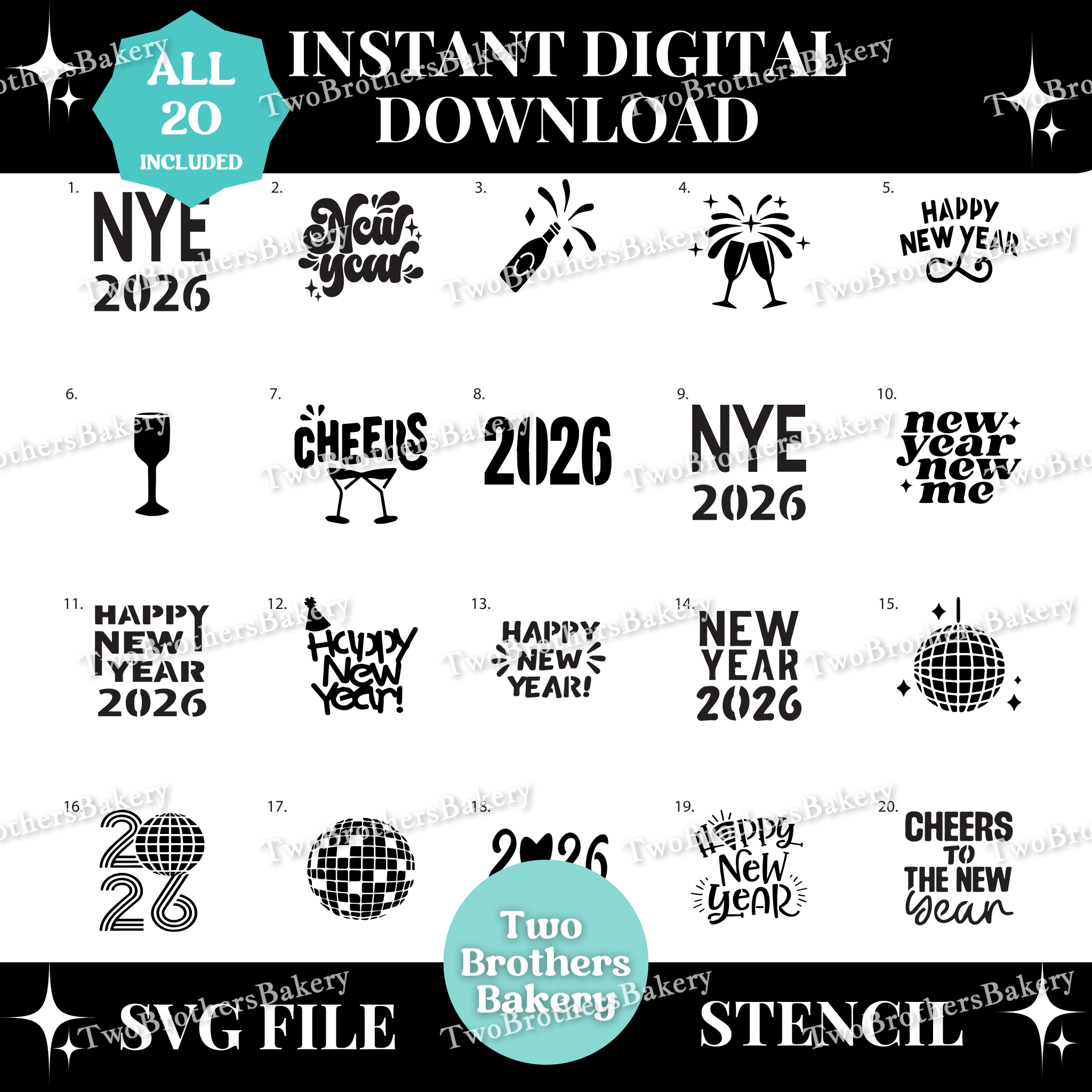 2026 New Years Eve SVG Bundle (Stencils) – TwoBrothersBakery