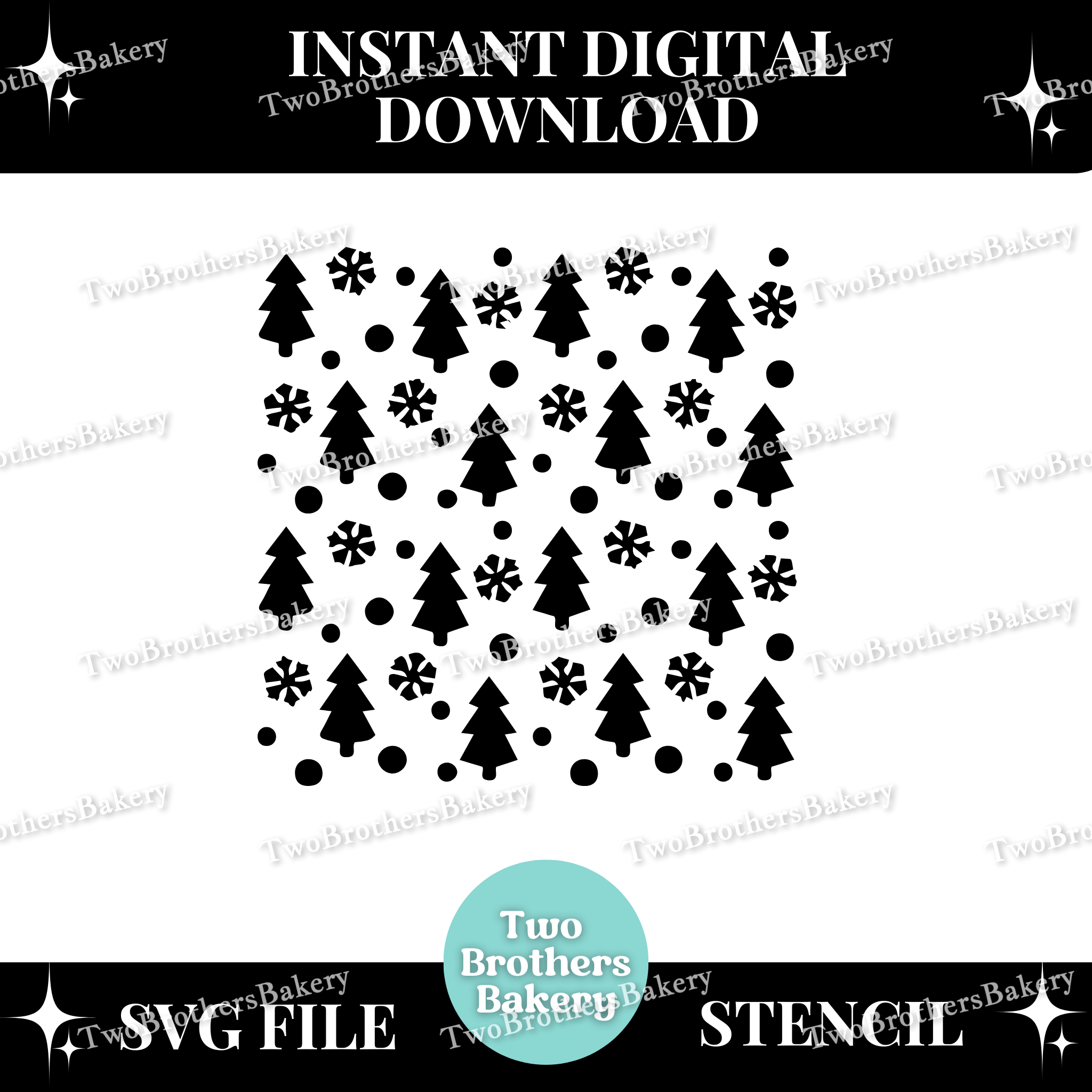 Christmas Trees & Snowflakes Pattern SVG (Stencil) – TwoBrothersBakery